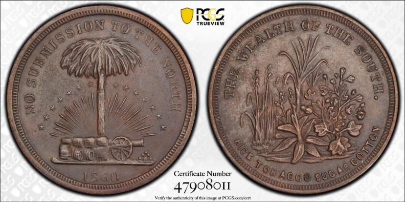 F-511/514A “Wealth of the South” 1860 Patriotic Token PCGS UNC Details ...