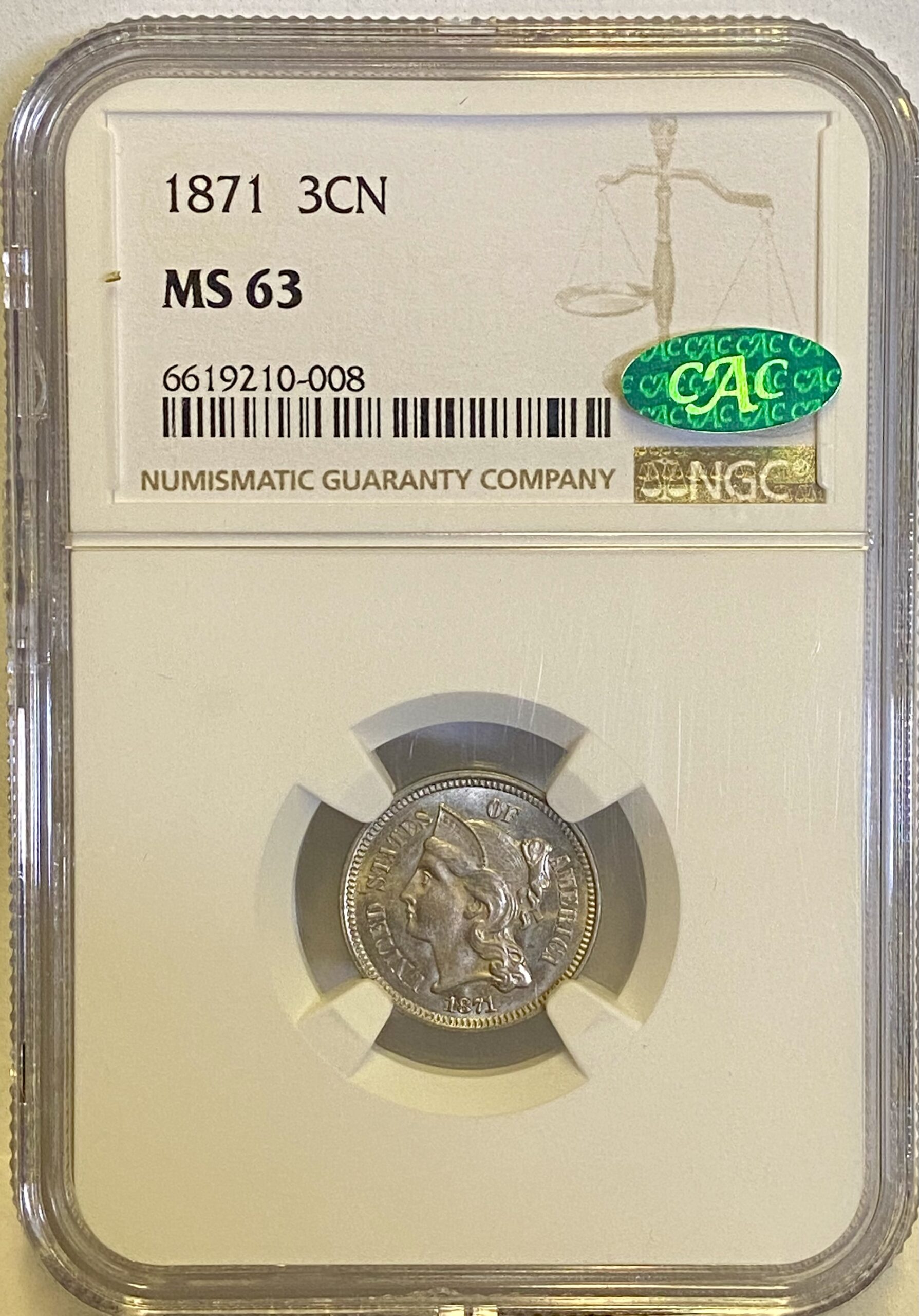 1871 NGC MS63 CAC - Scarsdale Coin