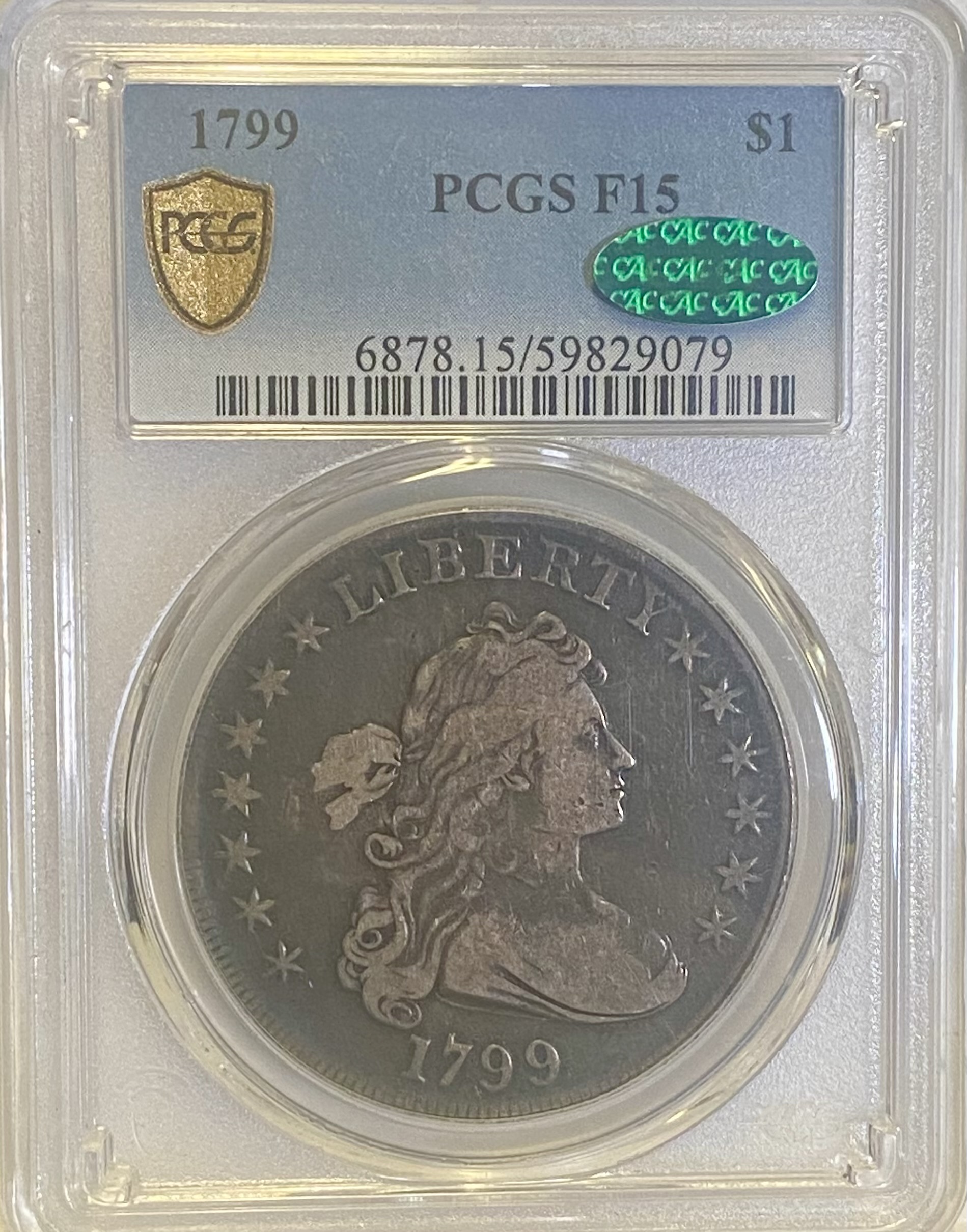 1799 Draped Bust Silver Dollar – PCGS F15 CAC - Scarsdale Coin