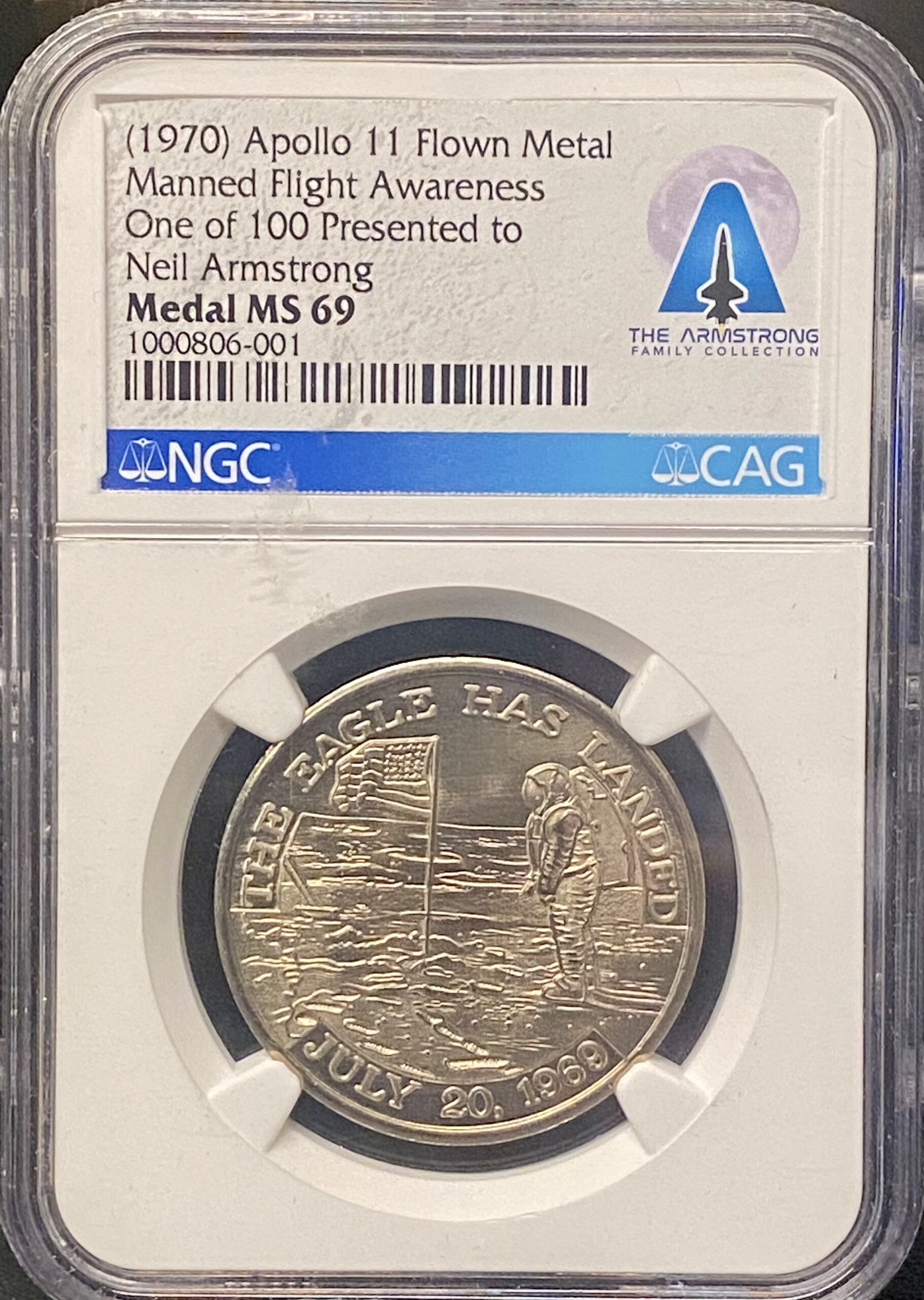 1970 Apollo 11 “Flown Metal” Manned Flight Awareness Medal – NGC MS69 ...